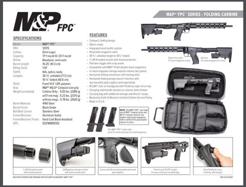 S&W M&P FPC Folding Pistol Carbine 9mm PCC